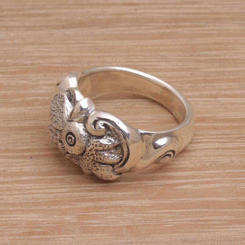 NOVICA Artisan Handmade Sterling Silver Band Ring Rooster from Indonesia Cocktail Animal Themed Bird [ring Front 0.5 in L x 0.9 in W x 0.2 in H Band Width 3 mm W] ' Ayam Jago'