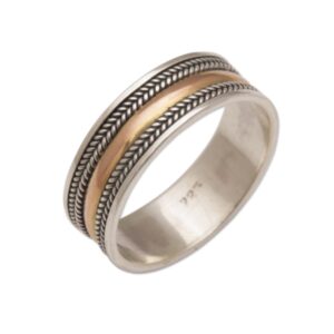 novica no stone yellow gold & sterling band ring 'way of gold'