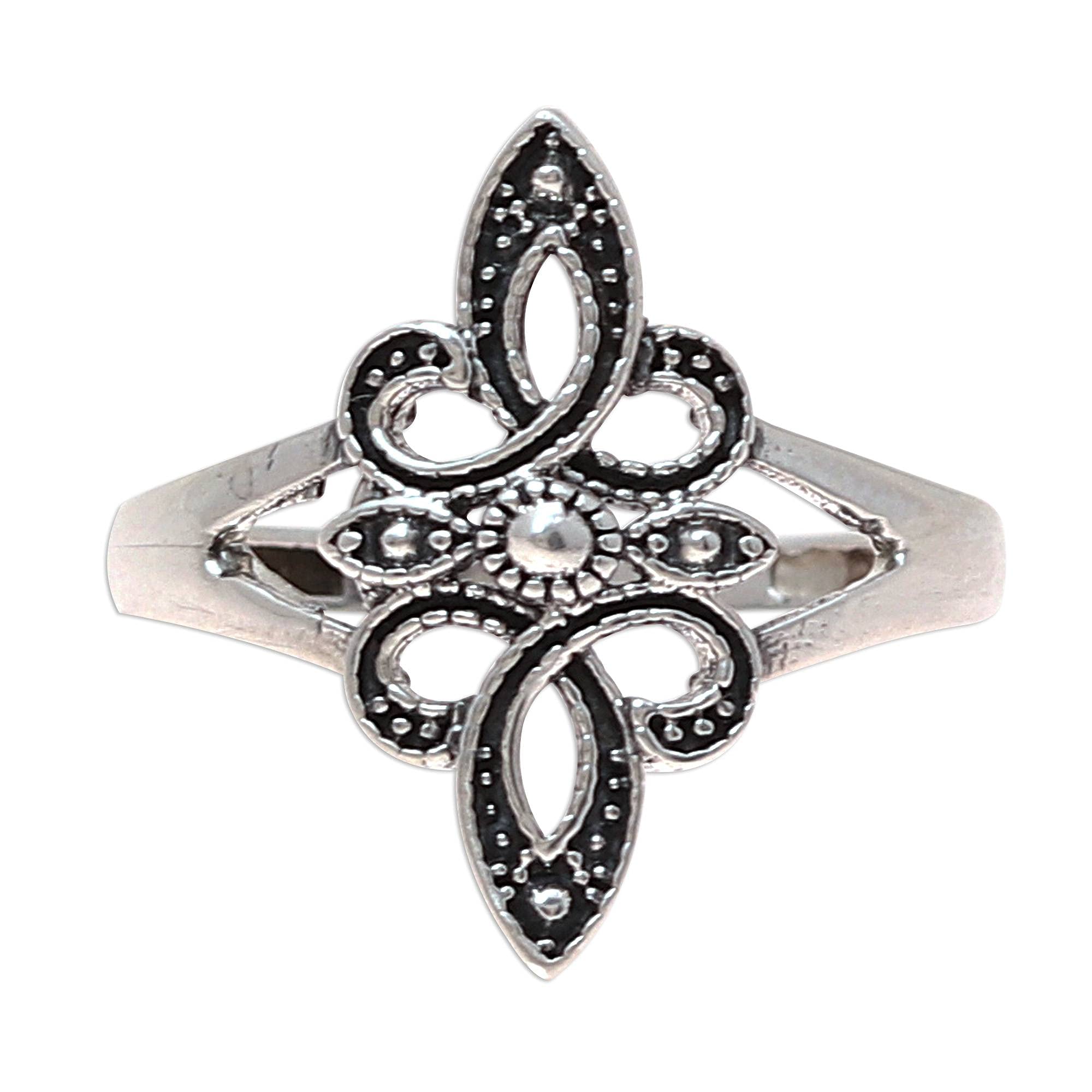 NOVICA Artisan Handmade Sterling Silver Cocktail Ring Loop Pattern from India No Stone [ring Front 0.8 in L x 0.7 in W x 0.1 in H Band Width 2 mm W] ' Majestic Loop'