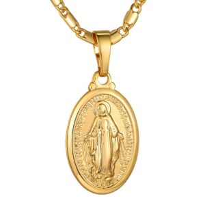 goldchic jewelry gold blessed our lady of guadalupe pendant necklace for women, 18k gold plated mary medallion necklace, medal necklace for women men-with gift box