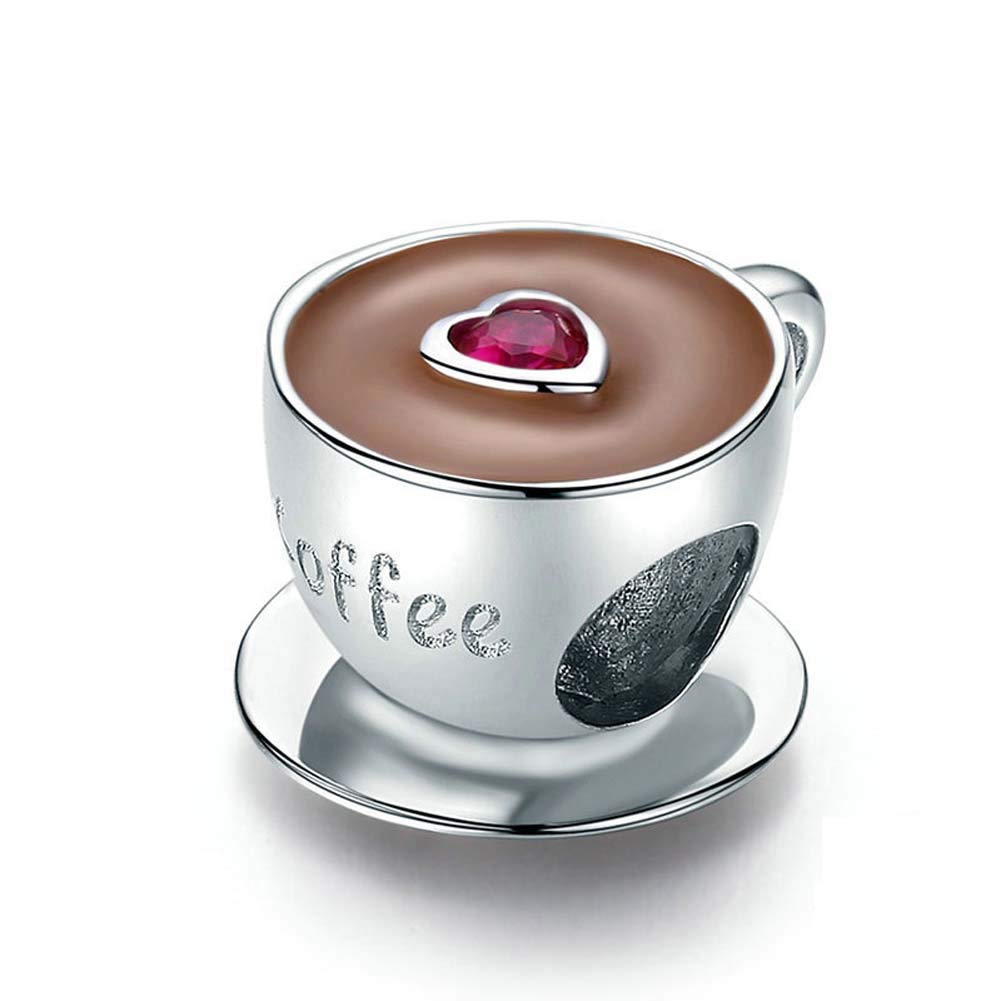 Coffee Cup Charm 925 Sterling Silver Mug Charm Love Charm for Pandora Charm Bracelet