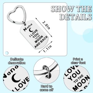 Nana Gift from Granddaughter Grandson I Love You to the Moon and Back Nana Keychain Cute Heart Key Ring Engraved Grandma Keychain Jewelry for Women Birthday Christmas Mother’s Day Present