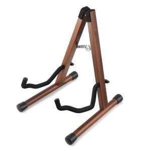 donner wood guitar stand, acoustic electric wooden guitar floor stand, a frame folding guitar holder adjustable for bass, cello, mandolin, banjo, ukulele