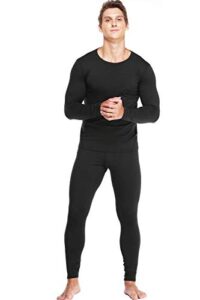 teepire mens thermal underwear set with lightweight ultra soft fleece lined,long john set, skiing base layer (medium) black