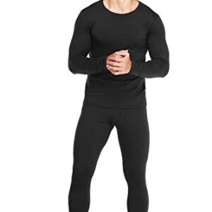 TEEPIRE Mens Thermal Underwear Set with Lightweight Ultra Soft Fleece Lined,Long John Set, Skiing Base Layer (Medium) Black