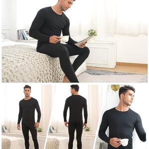 TEEPIRE Mens Thermal Underwear Set with Lightweight Ultra Soft Fleece Lined,Long John Set, Skiing Base Layer (Medium) Black