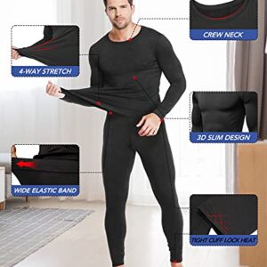 TEEPIRE Mens Thermal Underwear Set with Lightweight Ultra Soft Fleece Lined,Long John Set, Skiing Base Layer (Medium) Black