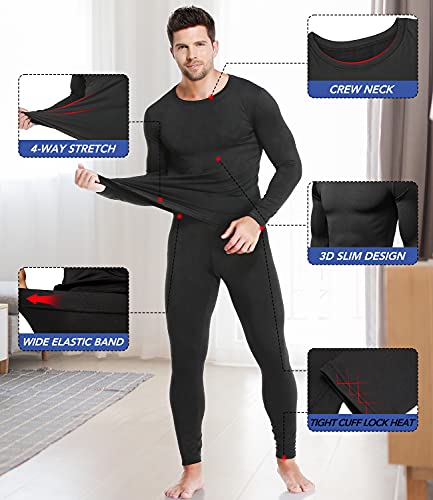 TEEPIRE Mens Thermal Underwear Set with Lightweight Ultra Soft Fleece Lined,Long John Set, Skiing Base Layer (Medium) Black