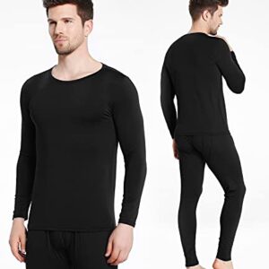 TEEPIRE Mens Thermal Underwear Set with Lightweight Ultra Soft Fleece Lined,Long John Set, Skiing Base Layer (Medium) Black