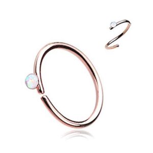 Amelia Fashion 20 Gauge Rose Gold Opal Sparkle Bendable Nose Hoop Ring 316L Surgical Steel (Rose Gold/White)