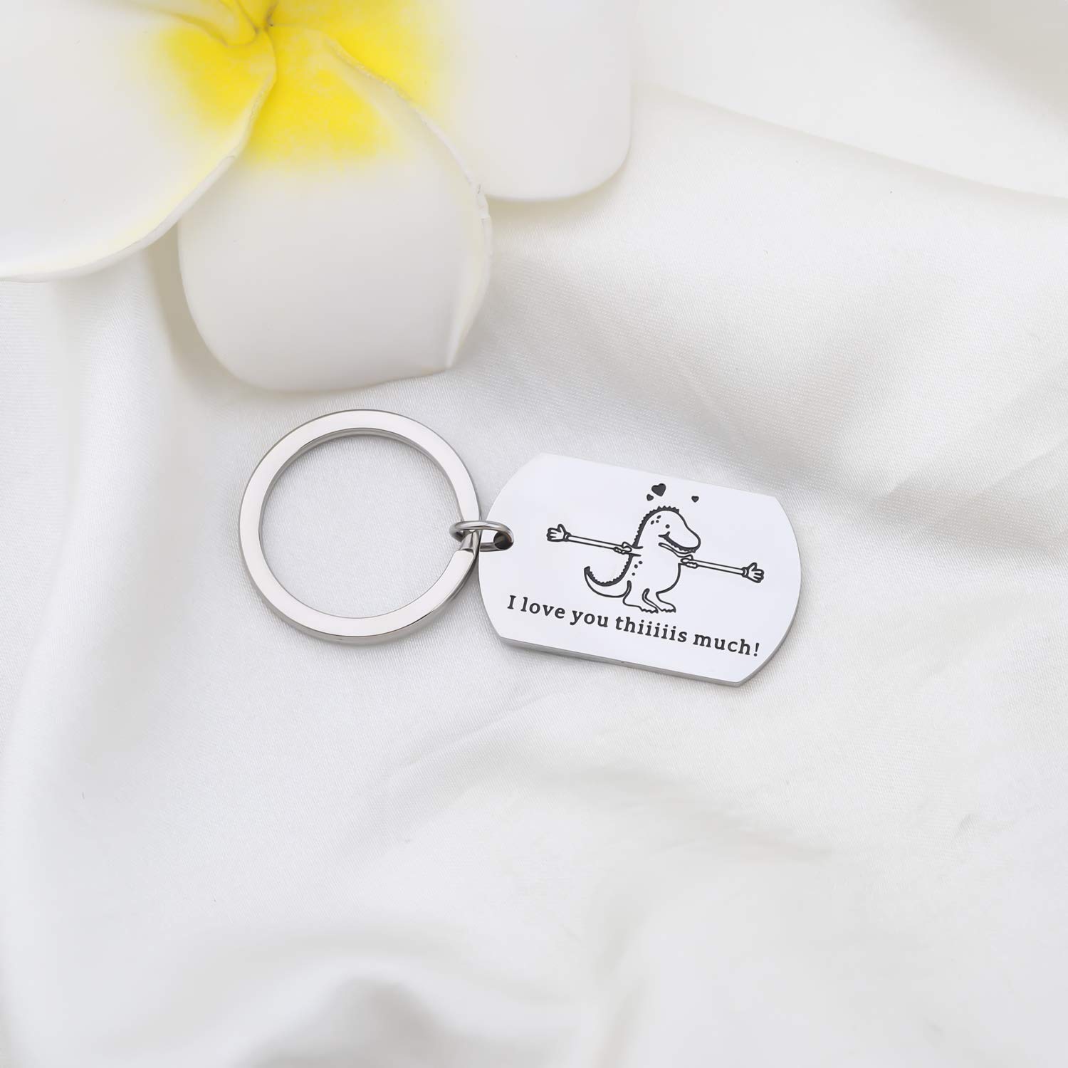 Gzrlyf T-rex Keychain I Love You Thiiiiis Much Funny Dinosaur Gifts for Couples Parents Dinosaur Lover (I love you thiiiiis much)