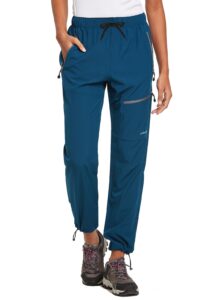 baleaf women's hiking pants quick dry water resistant lightweight joggers pant for all seasons elastic waist navy blue size xl, capri