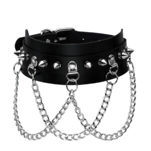 milakoo cool rivet spike studed pu leather choker necklace alloy chain for goth punk rocker