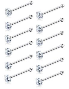 sllaiss 12pcs nose studs rings made with austrian crystal piercing pin body jewelry 1.5mm surgical stainless steel 4 prongs setting nose stud piercing jewelry set