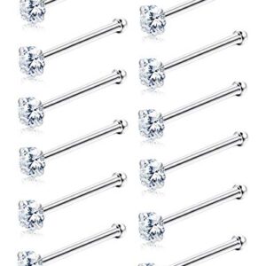 Sllaiss 12Pcs Nose Studs Rings Made with Austrian Crystal Piercing Pin Body Jewelry 1.5mm Surgical Stainless Steel 4 Prongs Setting Nose Stud Piercing Jewelry Set