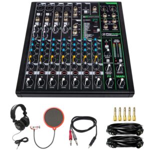 mackie profx10v3 10 channel professional effects mixer with usb bundle with tascam closed-back professional headphones black th-02-b and deluxe accessory bundle