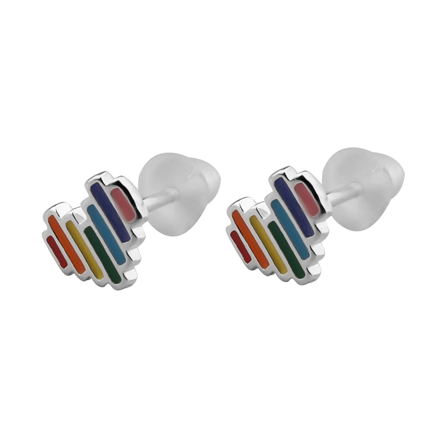 bobauna Delicate Colorful Rainbow Heart Stud Earrings LGBT Pride Jewelry Gift For Gay & Lesbian Pride (Rainbow heart earrings)