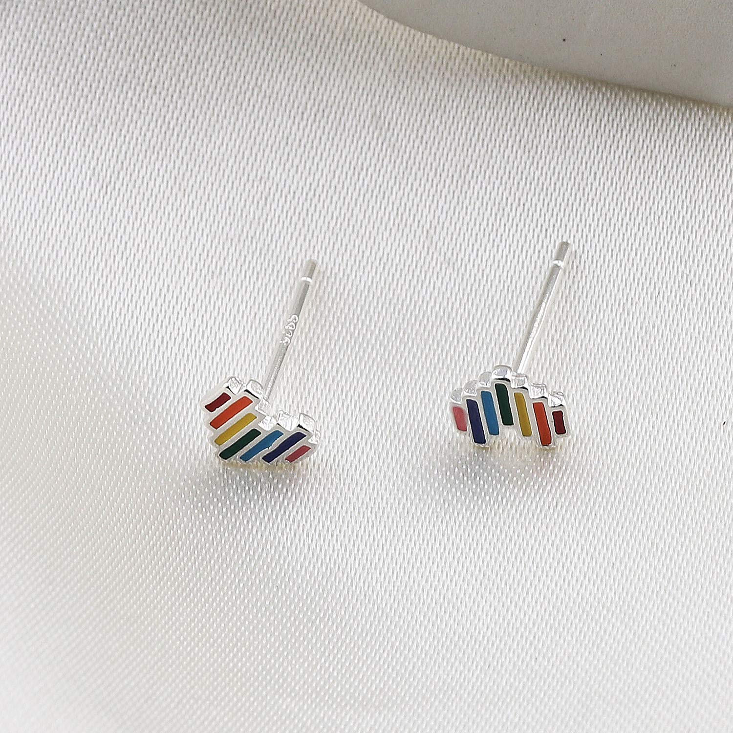 bobauna Delicate Colorful Rainbow Heart Stud Earrings LGBT Pride Jewelry Gift For Gay & Lesbian Pride (Rainbow heart earrings)