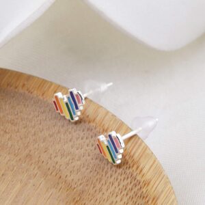 bobauna Delicate Colorful Rainbow Heart Stud Earrings LGBT Pride Jewelry Gift For Gay & Lesbian Pride (Rainbow heart earrings)