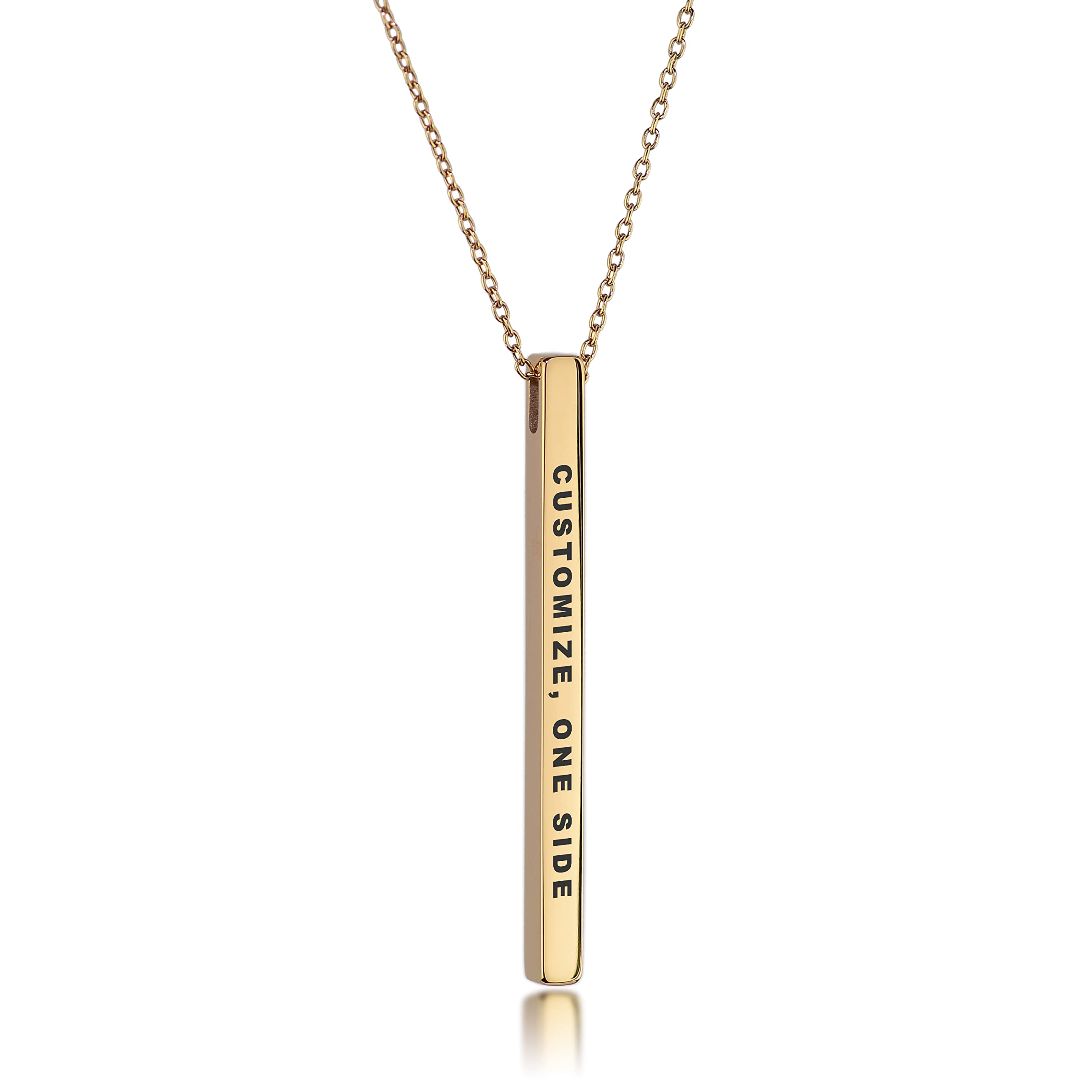 Dolceoro Custom Bar Necklace (1 Side), Personalize an Inspirational Mantra Necklace, Vertical Bar Pendant Jewelry, Mindful Quote Necklace