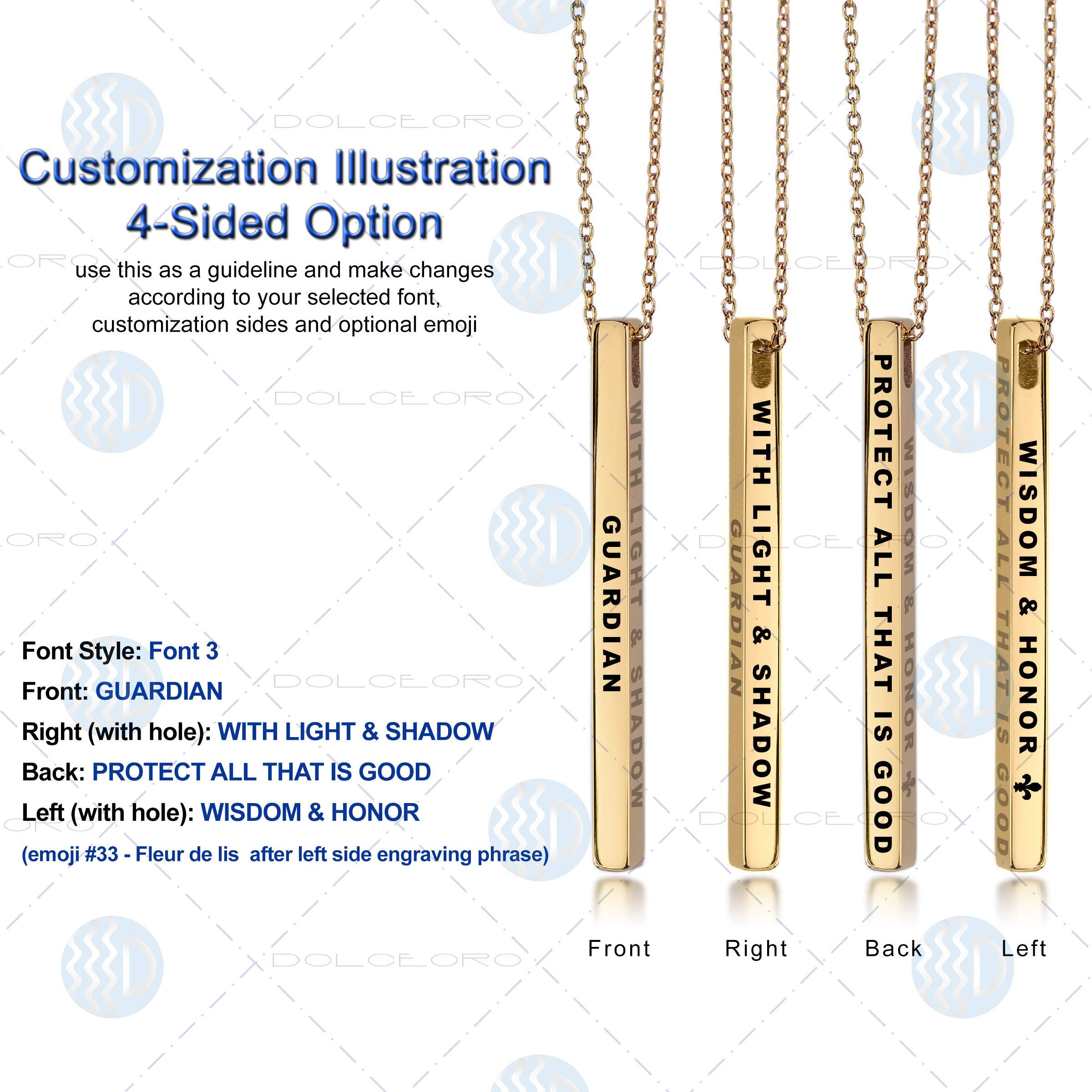 Dolceoro Custom Bar Necklace (1 Side), Personalize an Inspirational Mantra Necklace, Vertical Bar Pendant Jewelry, Mindful Quote Necklace