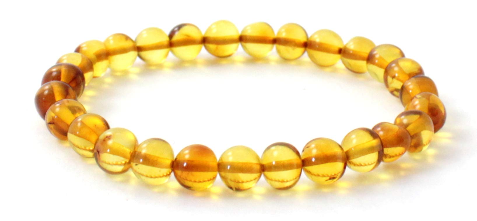 TipTopEco Baltic Amber Adult Stretch Bracelet - 7.9 Inches Long - Polished Honey Beads