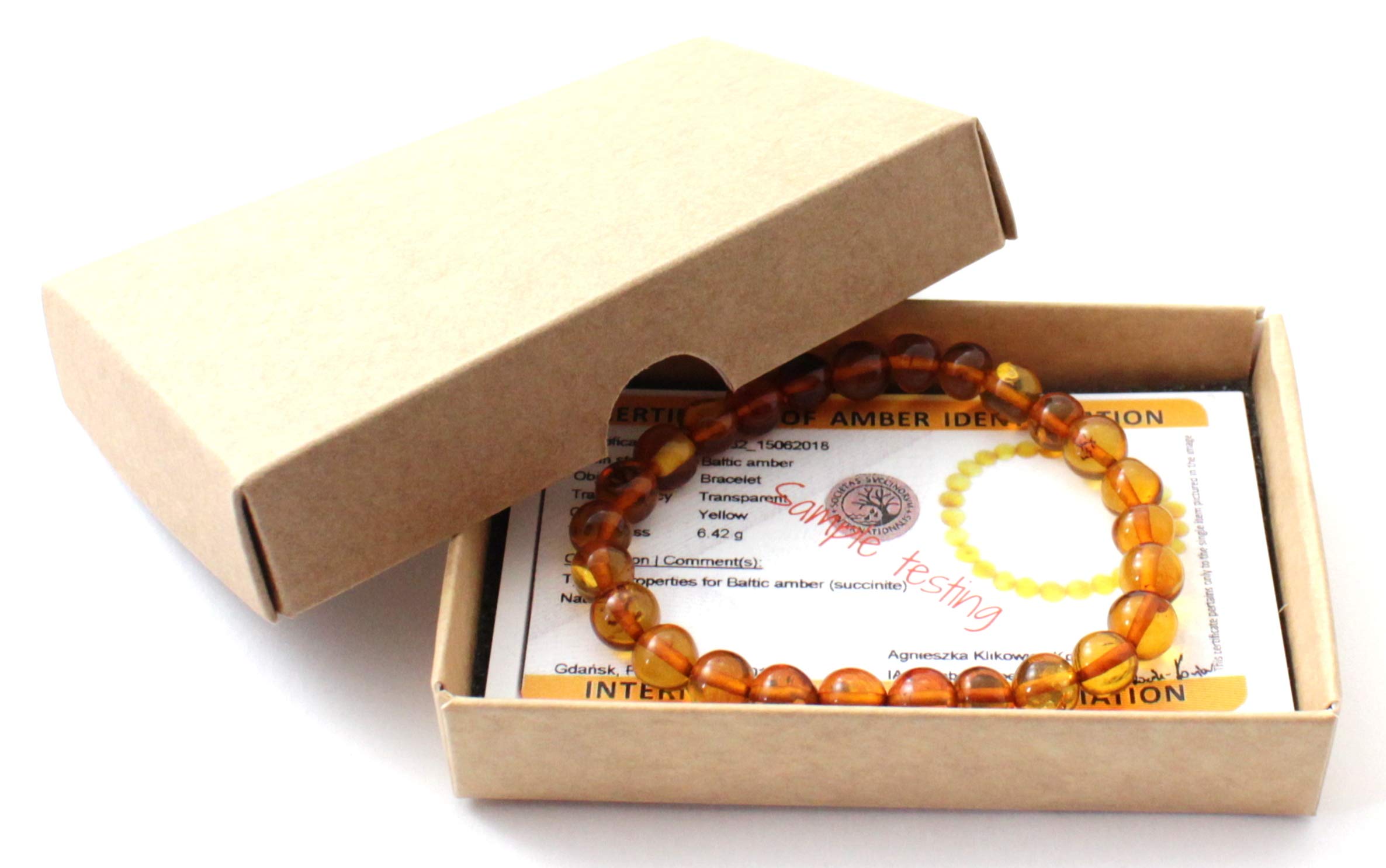 TipTopEco Baltic Amber Adult Stretch Bracelet - 7.9 Inches Long - Polished Honey Beads