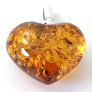 TipTopEco Baltic Amber Pendant Made With Silver - Heart Shape - Small Minimalist - Honey Color (Honey Heart)