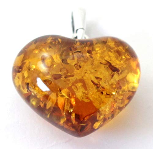 TipTopEco Baltic Amber Pendant Made With Silver - Heart Shape - Small Minimalist - Honey Color (Honey Heart)