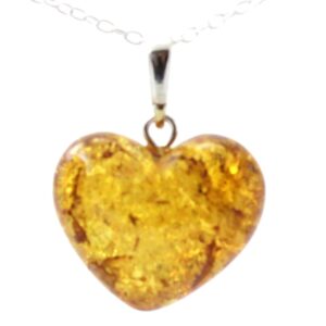 TipTopEco Baltic Amber Pendant Made With Silver - Heart Shape - Small Minimalist - Honey Color (Honey Heart)