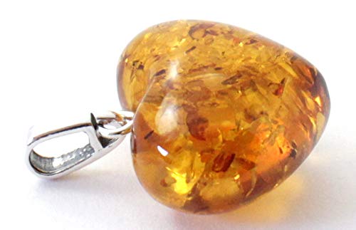 TipTopEco Baltic Amber Pendant Made With Silver - Heart Shape - Small Minimalist - Honey Color (Honey Heart)