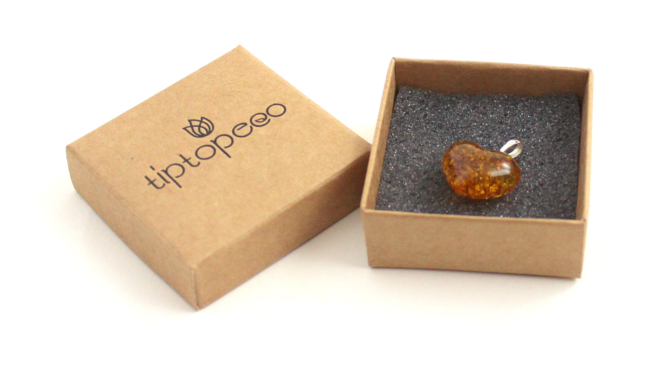 TipTopEco Baltic Amber Pendant Made With Silver - Heart Shape - Small Minimalist - Honey Color (Honey Heart)