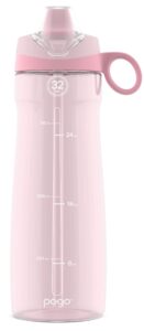 pogo bpa-free tritan plastic water bottle with soft straw, 32 oz, pink satin