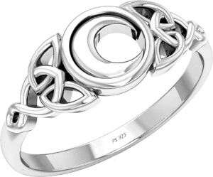 us jewels ladies 0.925 sterling silver irish celtic trinity knot & moon ring, 6.5