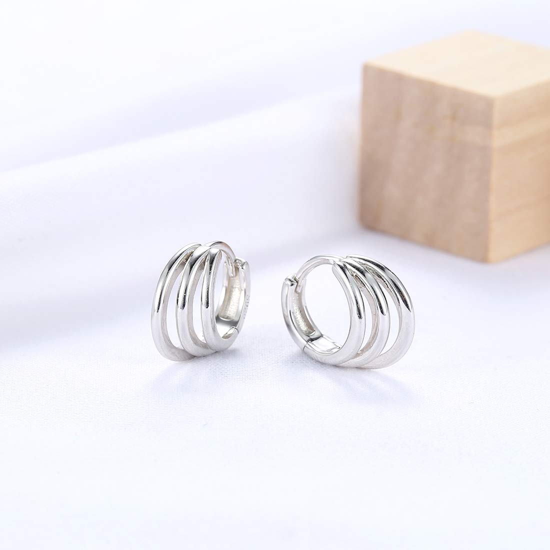 925 Sterling Silver Small Hugging Hoop earrings Triple Circle Hoop Earrings for Women Tiny 8mm Mini Huggie Hoop Earrings