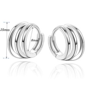 925 Sterling Silver Small Hugging Hoop earrings Triple Circle Hoop Earrings for Women Tiny 8mm Mini Huggie Hoop Earrings