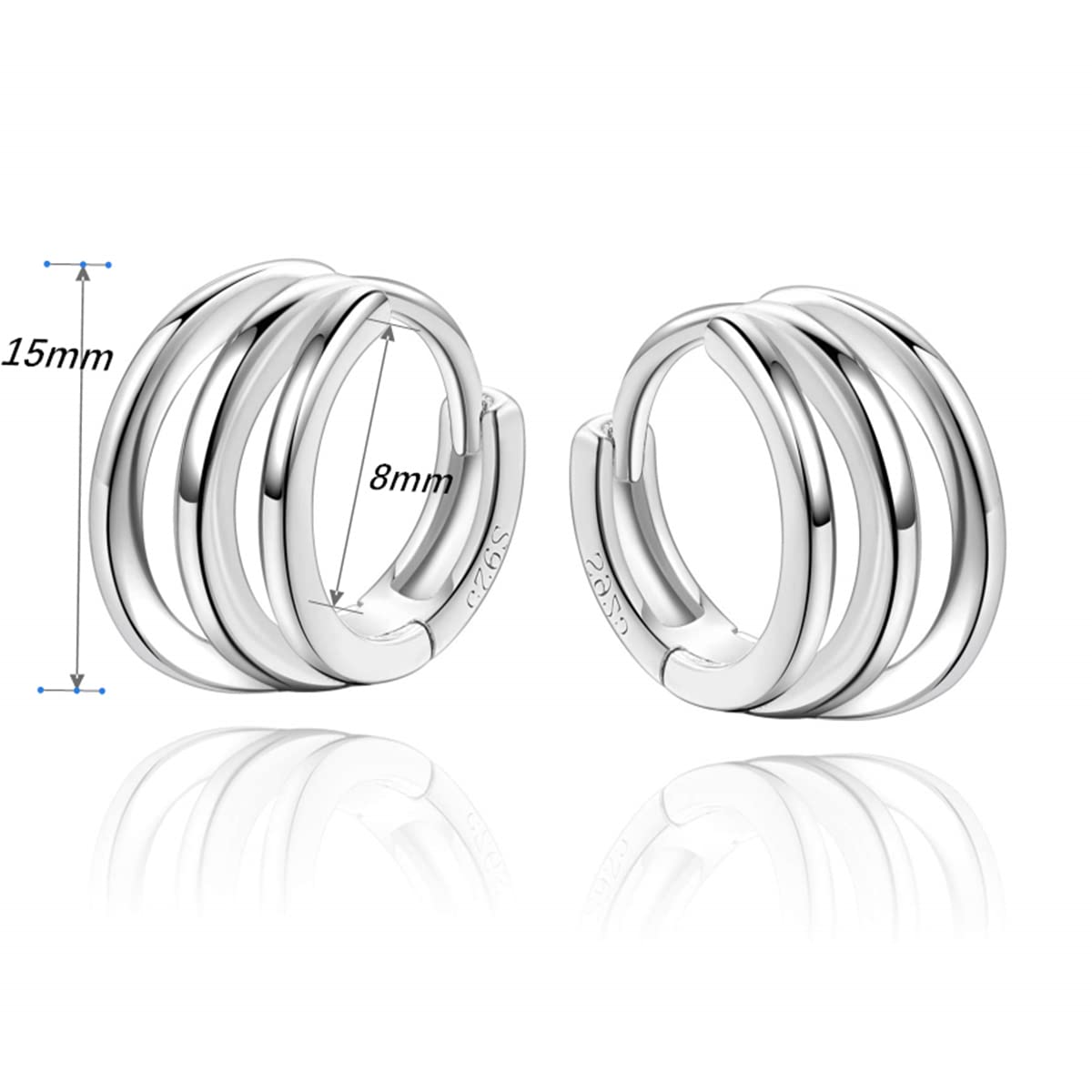 925 Sterling Silver Small Hugging Hoop earrings Triple Circle Hoop Earrings for Women Tiny 8mm Mini Huggie Hoop Earrings