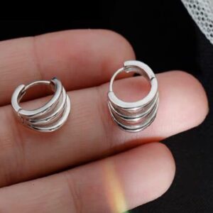 925 Sterling Silver Small Hugging Hoop earrings Triple Circle Hoop Earrings for Women Tiny 8mm Mini Huggie Hoop Earrings