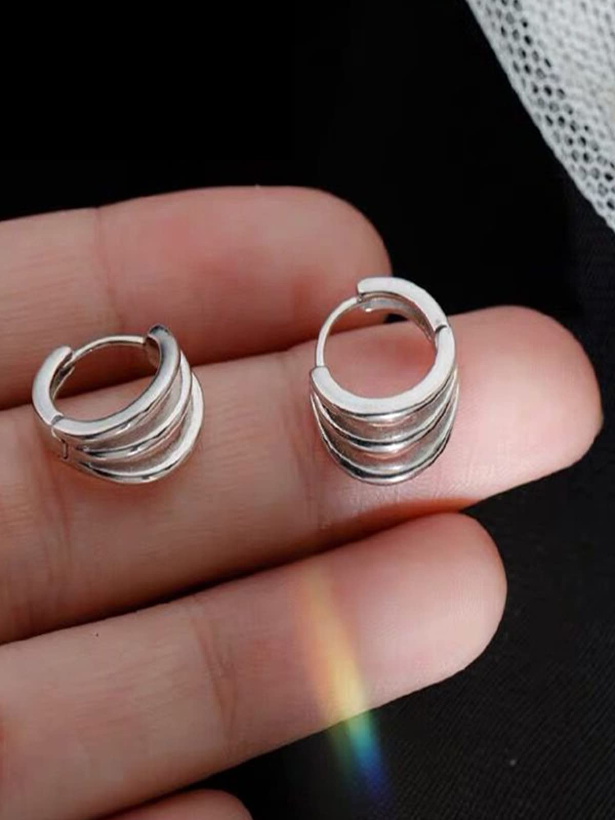 925 Sterling Silver Small Hugging Hoop earrings Triple Circle Hoop Earrings for Women Tiny 8mm Mini Huggie Hoop Earrings