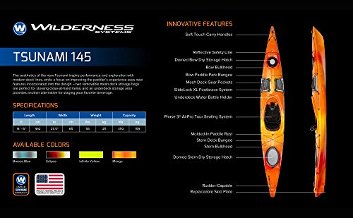 Wilderness Systems Tsunami 145 | Sit Inside Touring Kayak | Kayak with Rudder | 14' 6" | Infinite Yellow