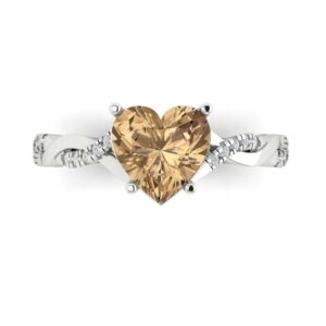 clara pucci 2.13ct heart cut criss cross solitaire halo champagne zircon wedding bridal art deco anniversary ring 14k white gold 3.5