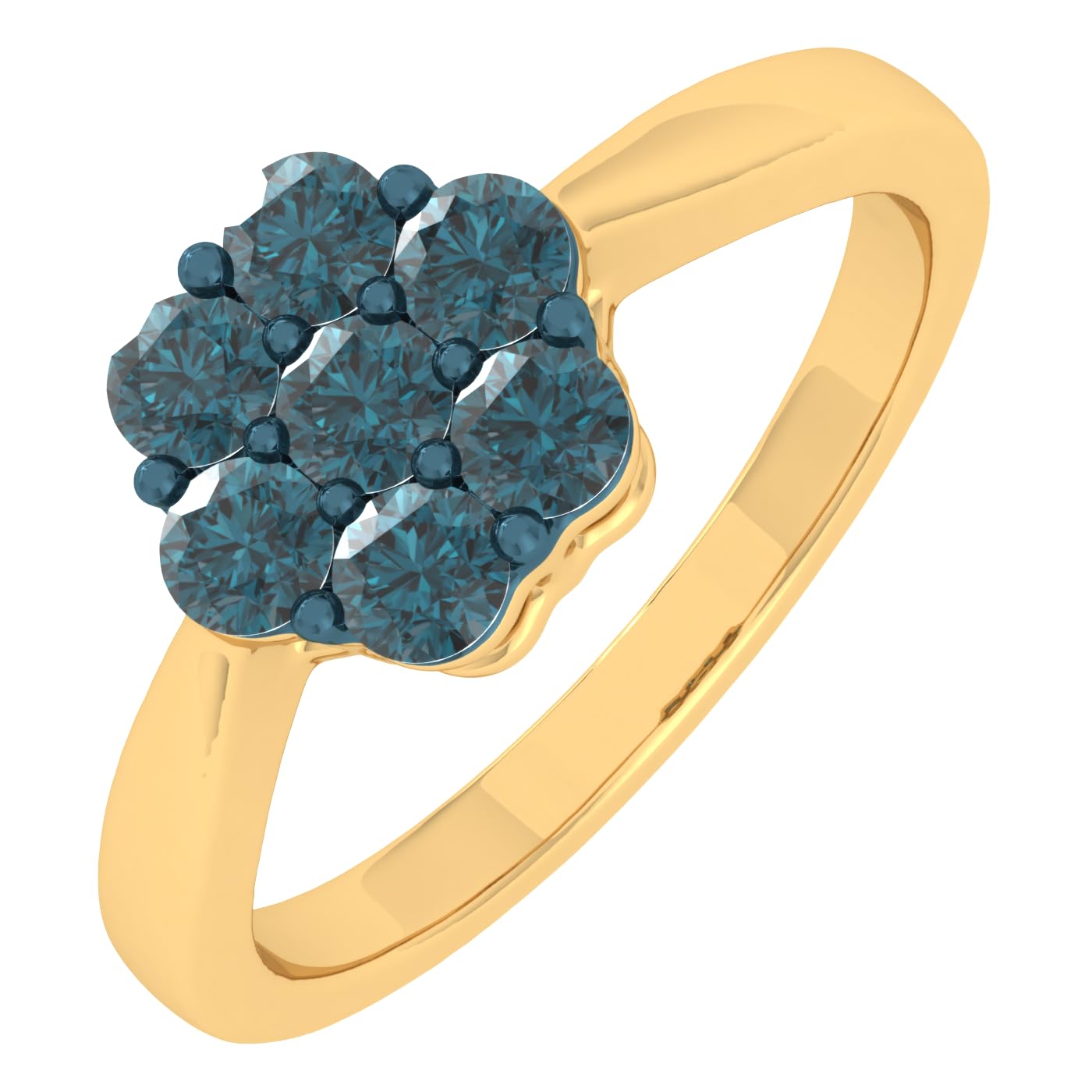 FINEROCK 1/2 Carat Blue Diamond Cluster Ring in 10K Yellow Gold (Ring Size 7)