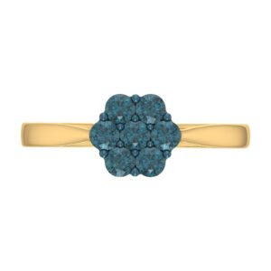 FINEROCK 1/2 Carat Blue Diamond Cluster Ring in 10K Yellow Gold (Ring Size 7)