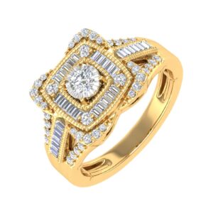 finerock 1/2 carat round & baguette shape diamond cushion shaped halo ring in 10k yellow gold (ring size 5)