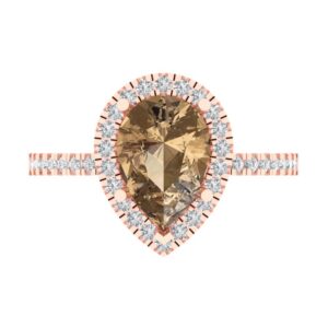 clara pucci 2.45 ct pear cut solitaire halo brown champagne simulated diamond designer anniversary bridal engagement ring 14k rose gold