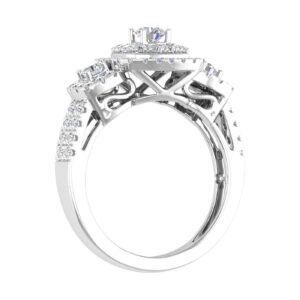 FINEROCK 1 Carat Round Diamond Cushion Shaped Halo Ring in 14K White Gold (Ring Size 6)