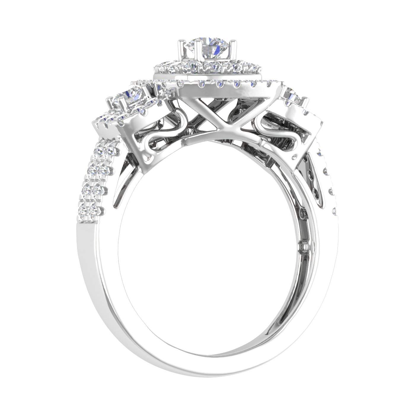 FINEROCK 1 Carat Round Diamond Cushion Shaped Halo Ring in 14K White Gold (Ring Size 6)