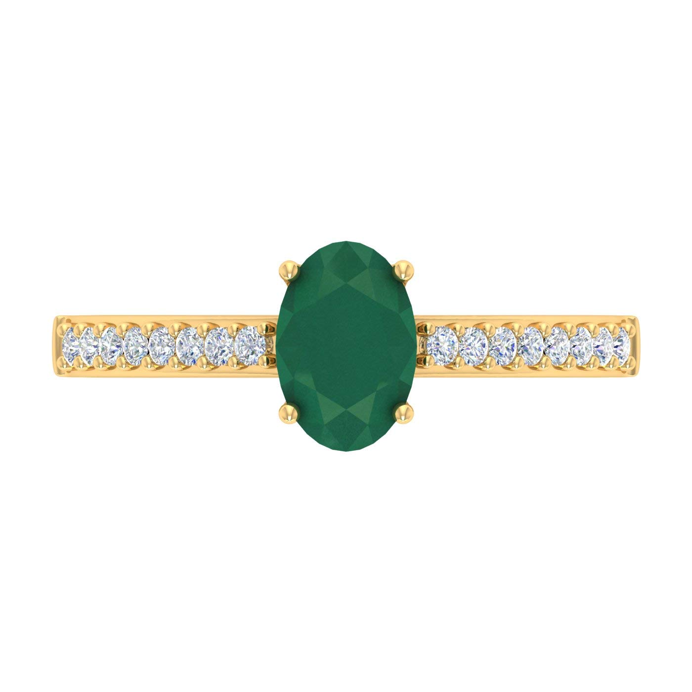 1 Carat Oval Shape Emerald and Round Diamond Solitaire Engagement Ring in 10K Yellow Gold (Ring Size 6)