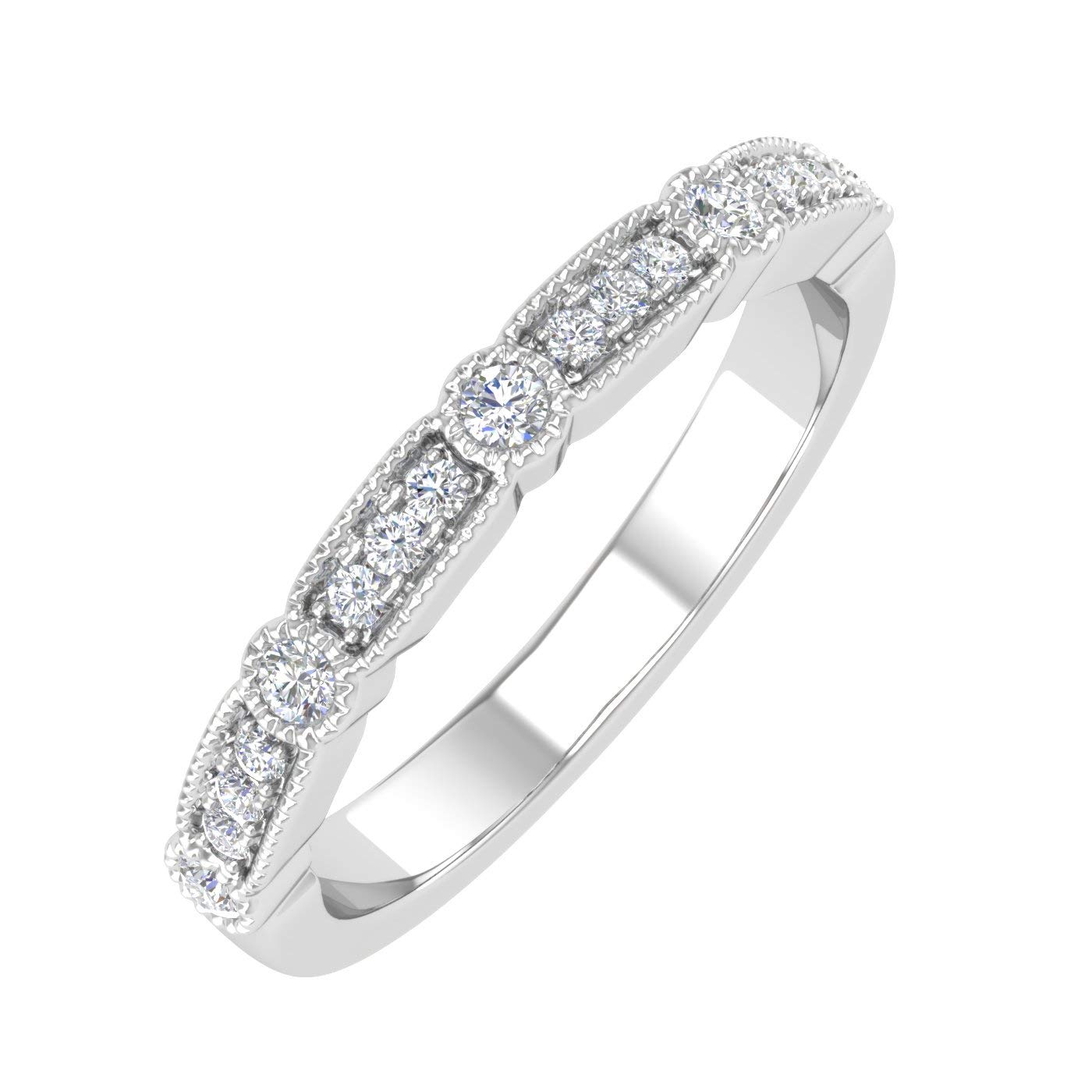 FINEROCK 1/5 Carat Diamond Wedding Band Ring in 10K White Gold (Ring Size 7)