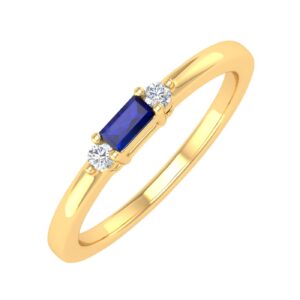 0.15 carat baguette shape blue sapphire and round white diamond wedding band ring in 10k yellow gold (ring size 6.5)